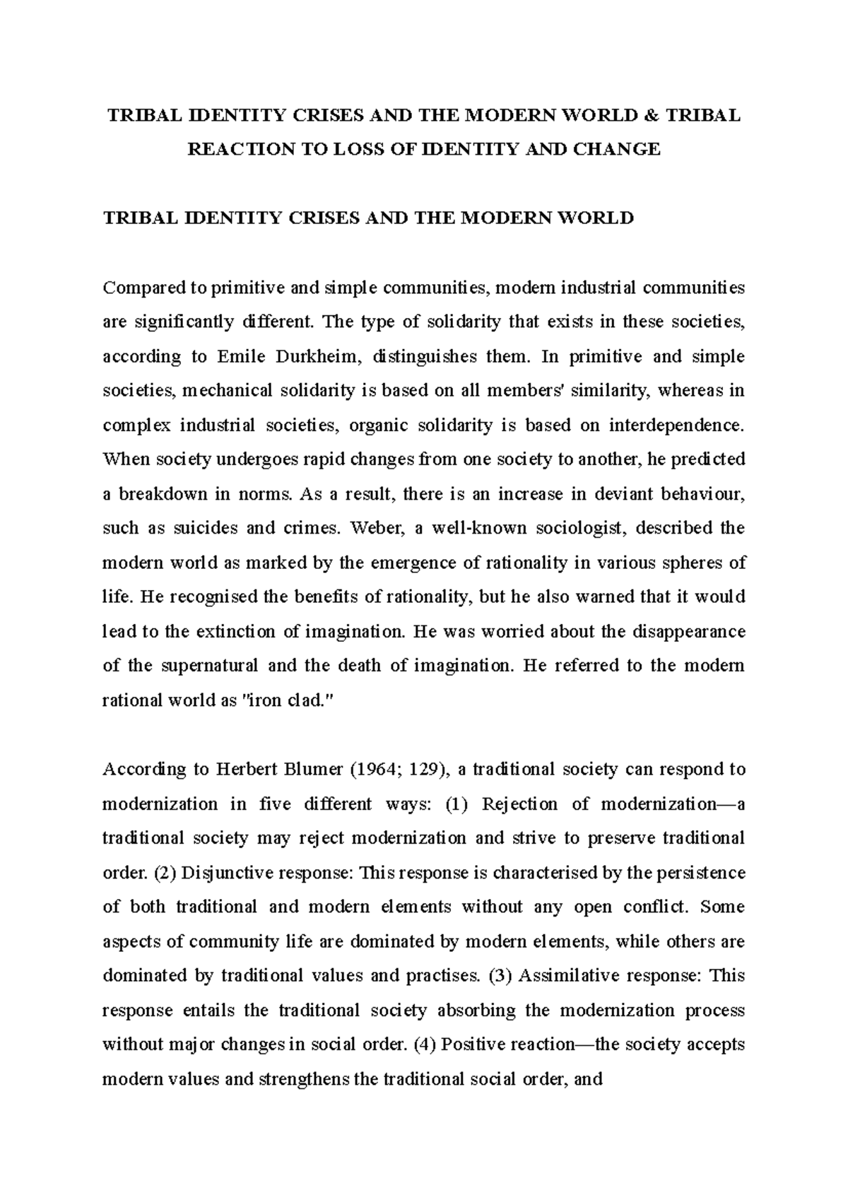 Tribal Identity Crises AND THE Modern World & Tribal Reaction TO LOSS ...