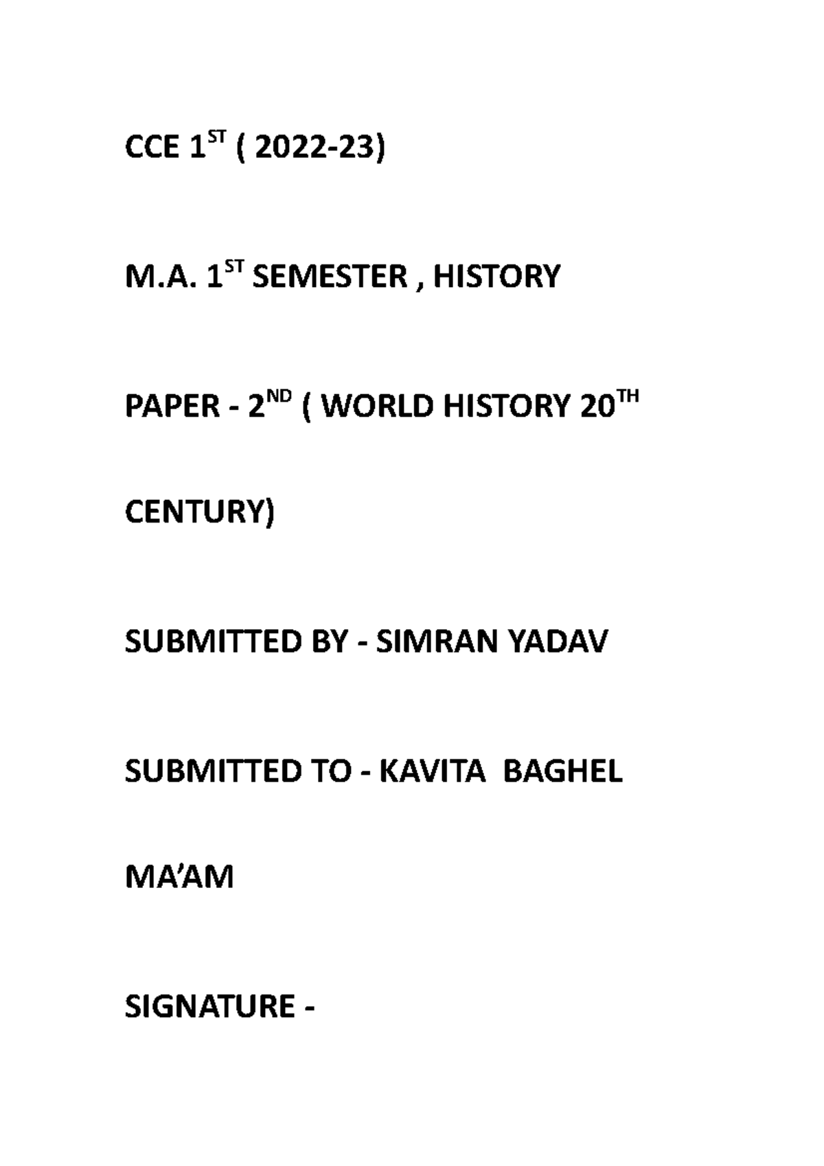 Cce world history - CCE 1ST ( 2022-23) M. 1ST SEMESTER , HISTORY PAPER ...