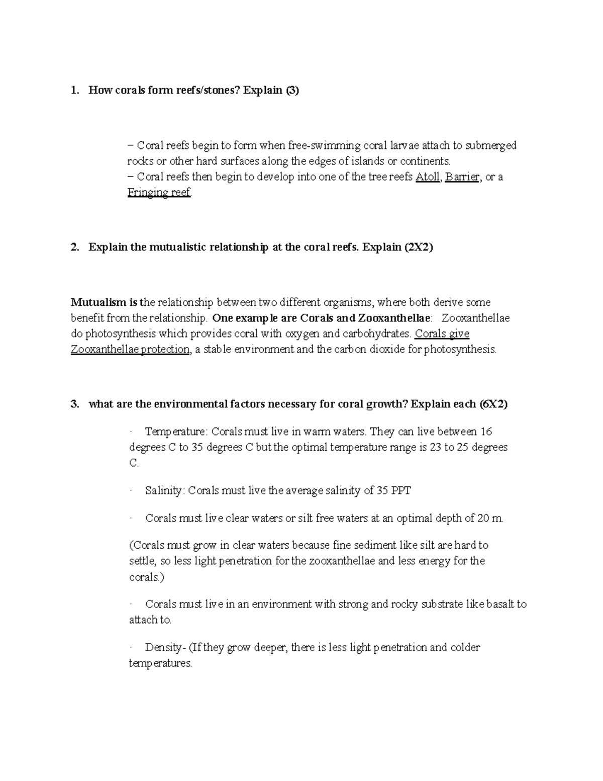 Coral Reefs and Lagoons notes - 1. How corals form reefs/stones ...
