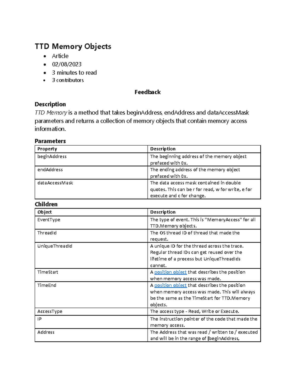 Document 33 (93) - Bob - TTD Memory Objects • Article • 02/08/ • 3 ...