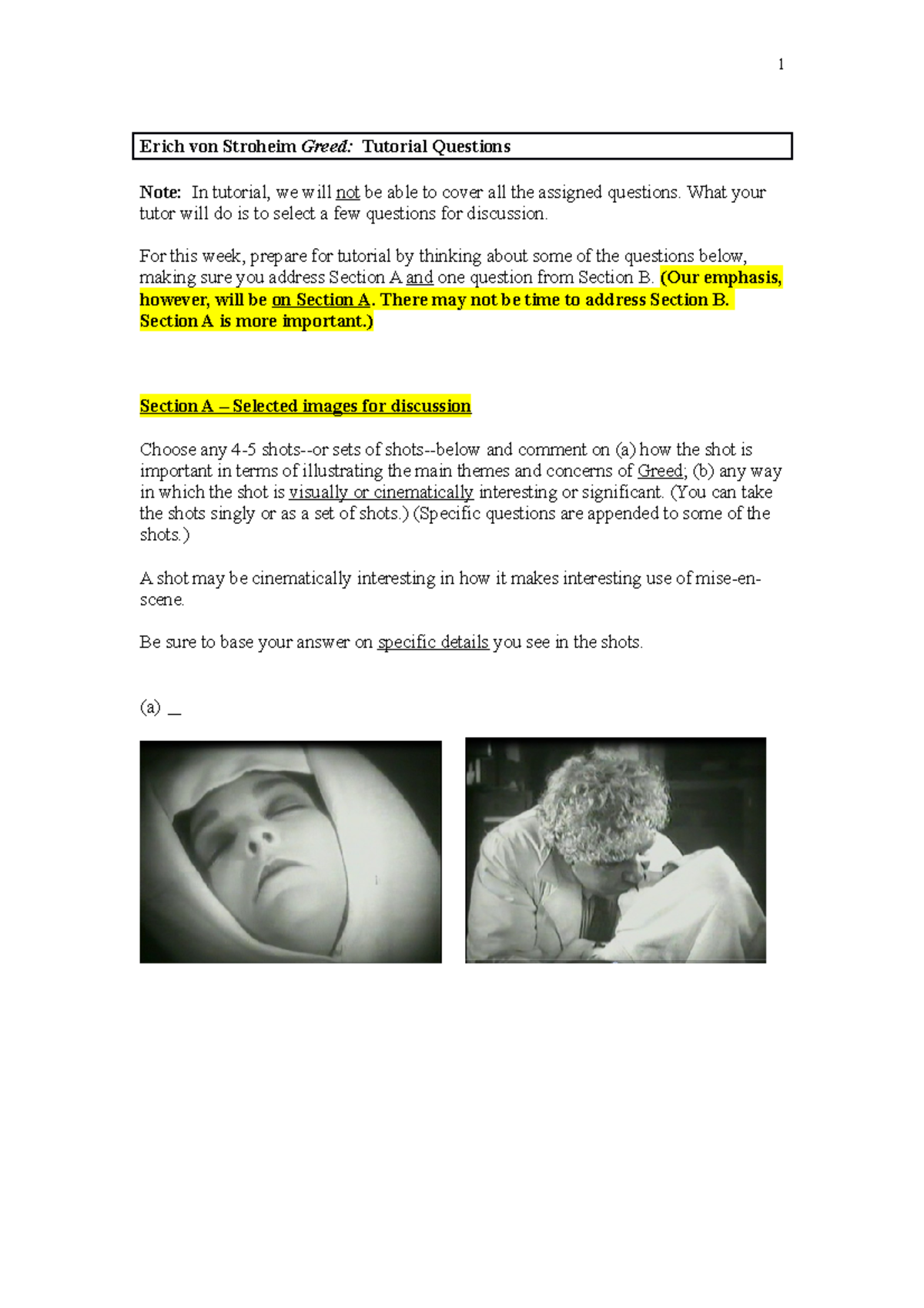 1. Greed (Tutorial Questions, August 2022) - Erich von Stroheim Greed ...