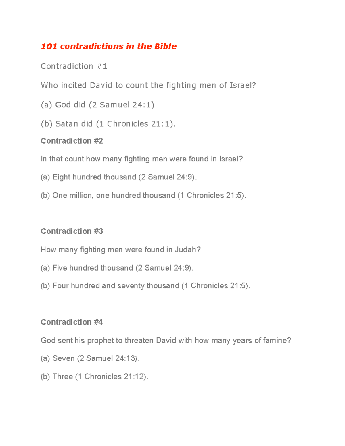 101 contradictions in the bible - 101 contradictions in the Bible ...