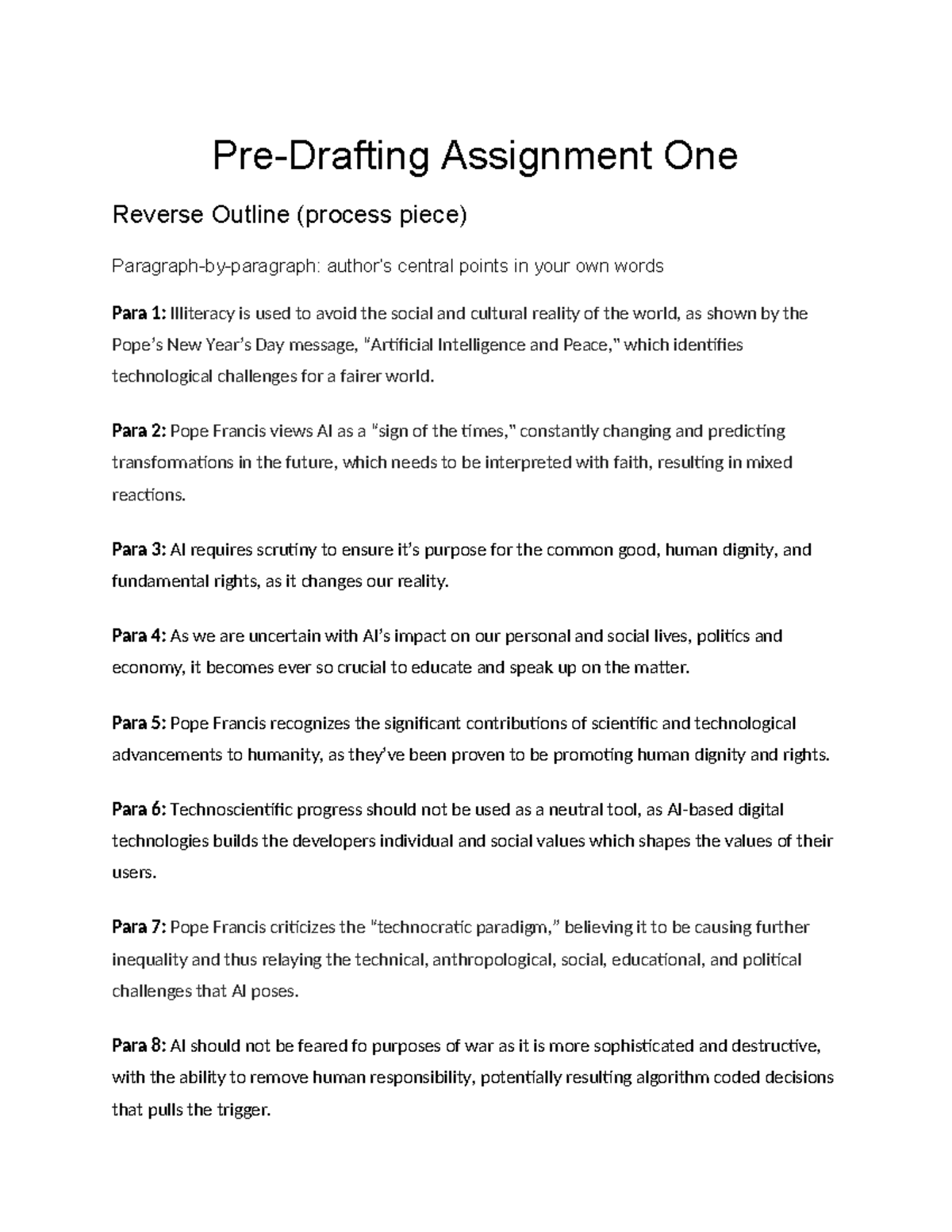 Copy of Pre-Drafting Assignment One - Pre-Drafting Assignment One ...