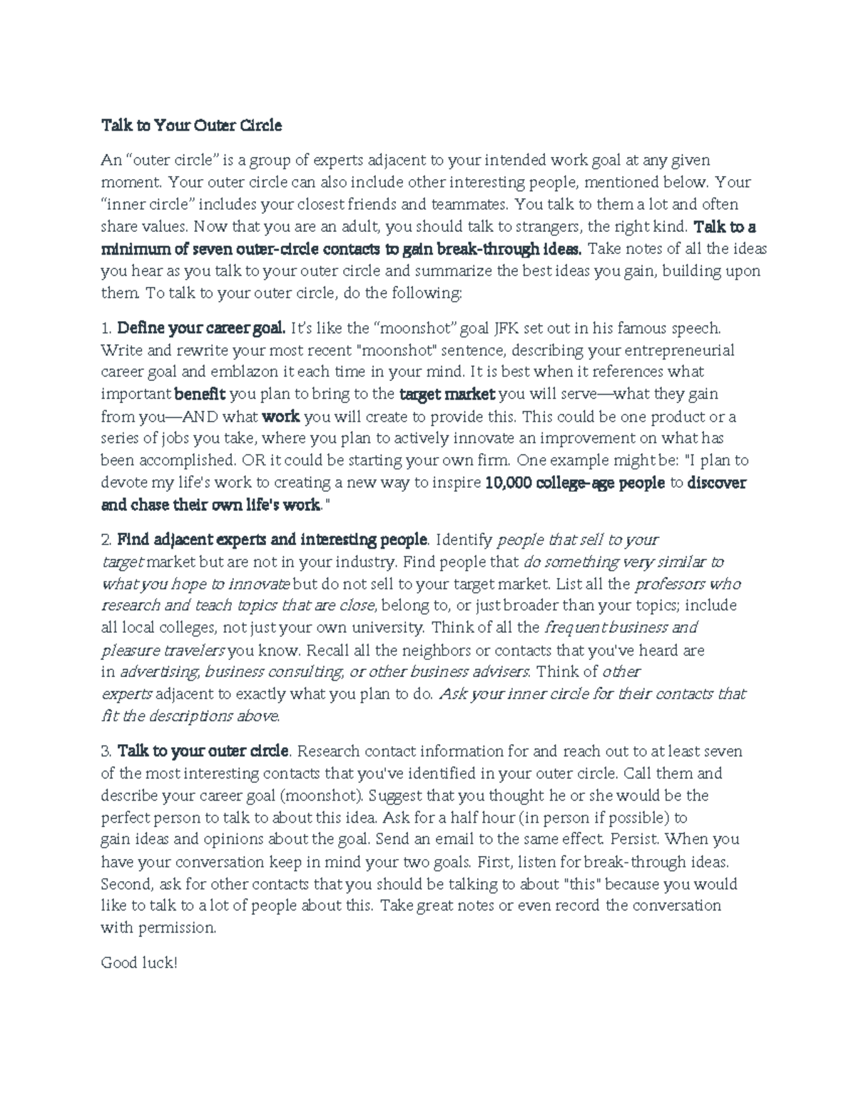 Talk to Your Outer Circle Brief - Talk to Your Outer Circle An “outer ...