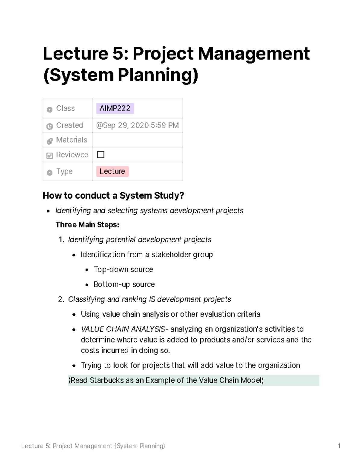 Lecture 5 Project Management (System Planning) - Trying to look for ...
