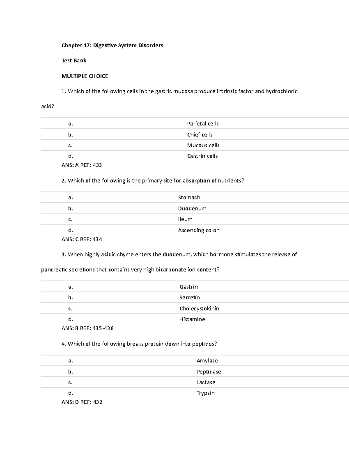 Digestive System Disorders Test Bank - Studocu