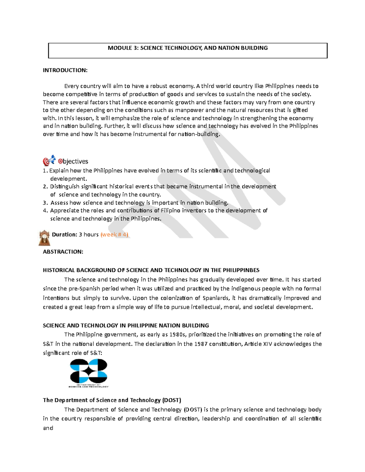 Science Technology AND Nation Building - MODULE 3: SCIENCE TECHNOLOGY ...