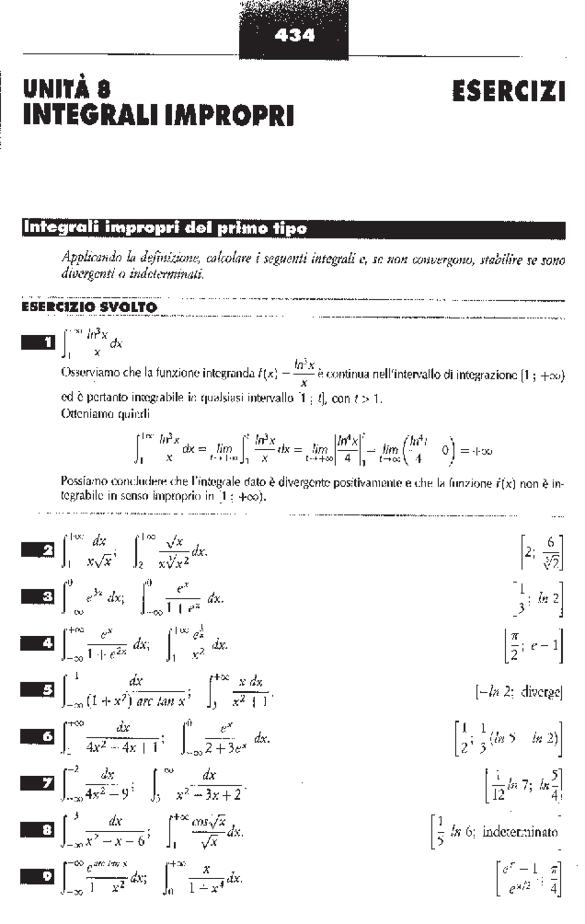 Es. NL5 U 8 Integrali impropri - Matematica per l'Economia - StuDocu