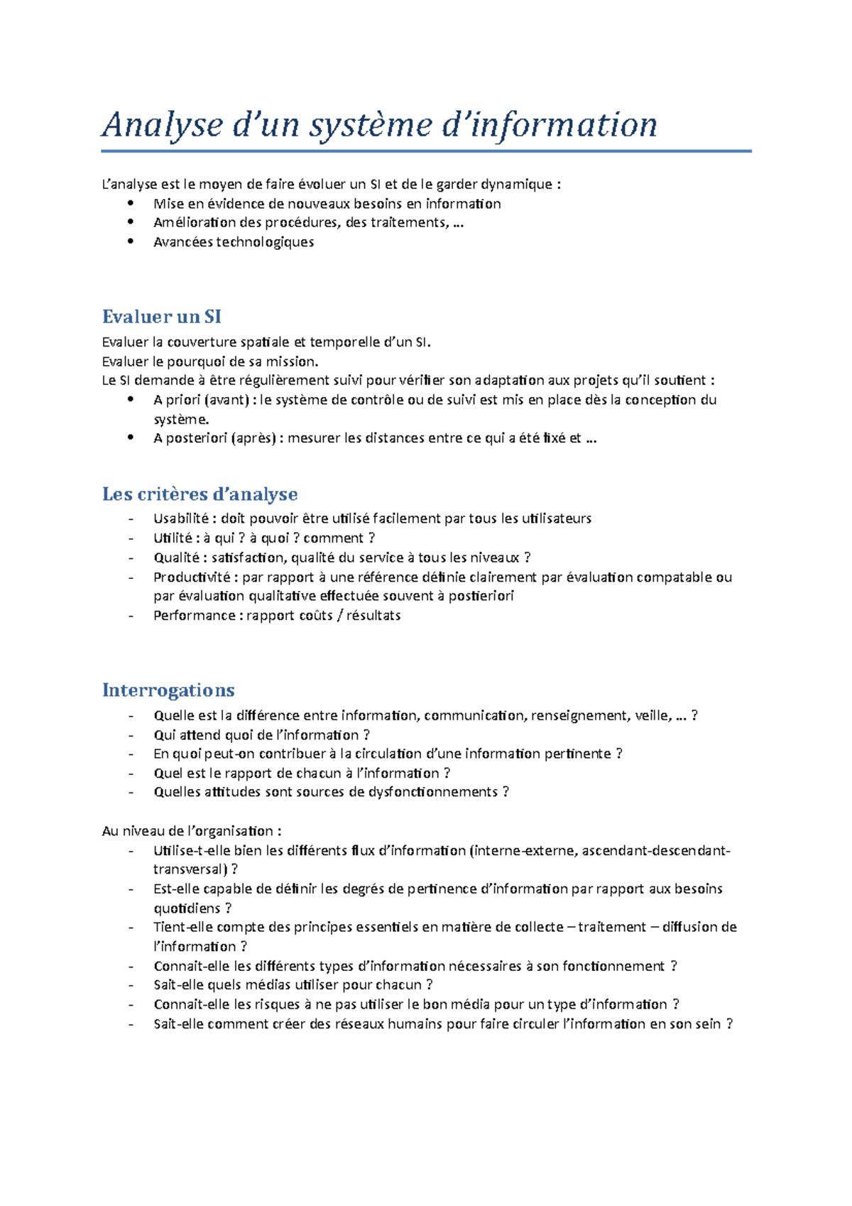 Partie 2 Analyse d'un Système d'information - Analyse d’un système d ...