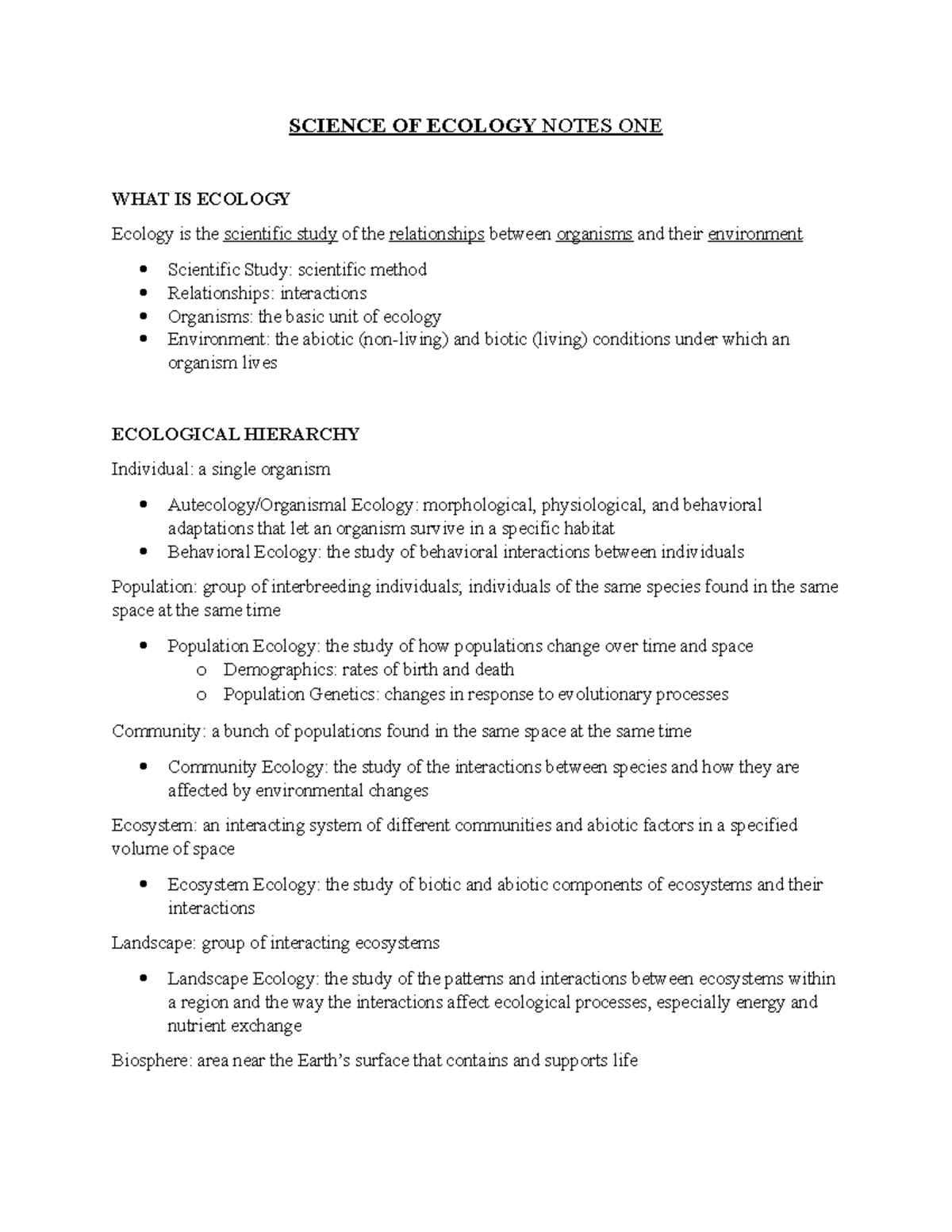 1. Science Of Ecology (Lecture 1 BIOL 150) - SCIENCE OF ECOLOGY NOTES ...