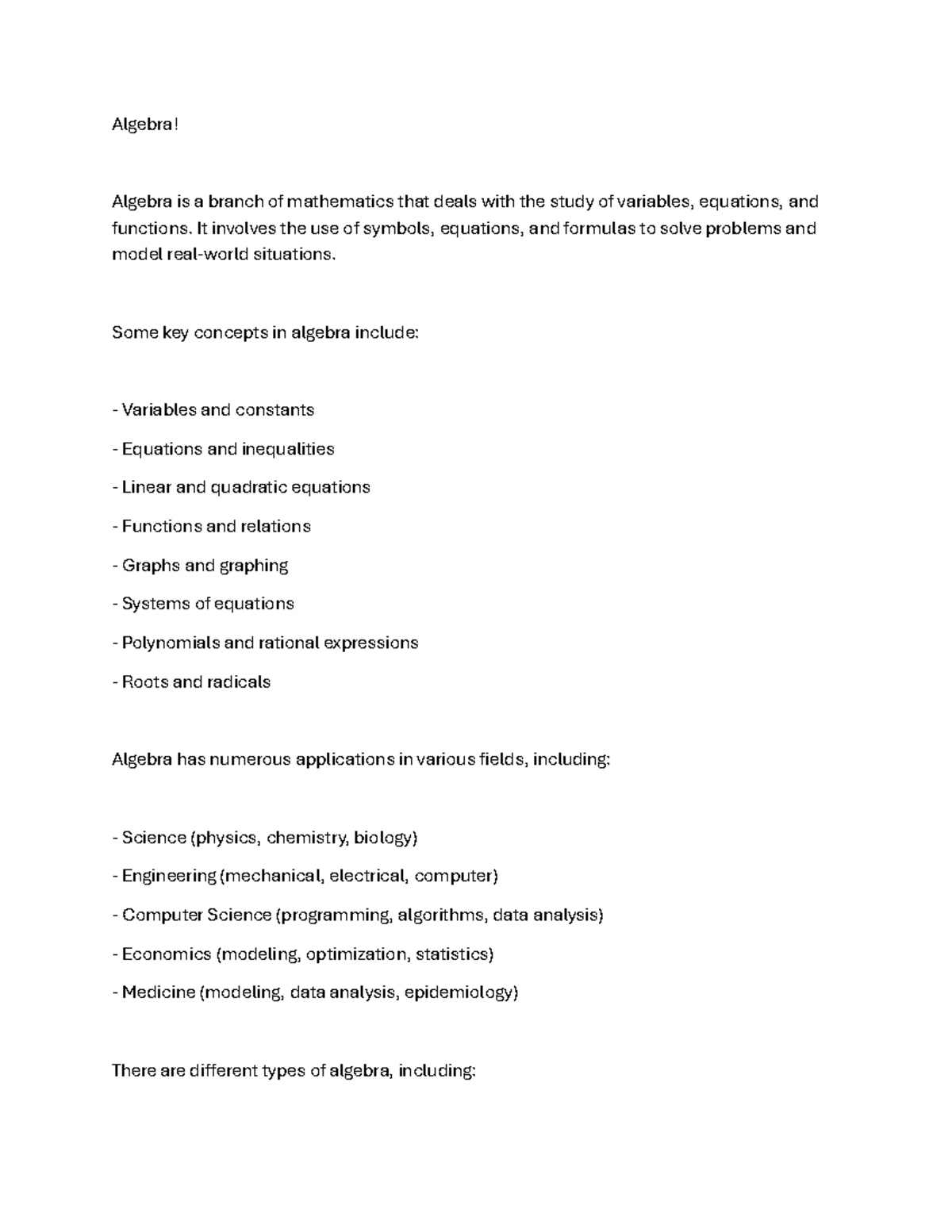 Algebra - Algebra! Algebra is a branch of mathematics that deals with ...