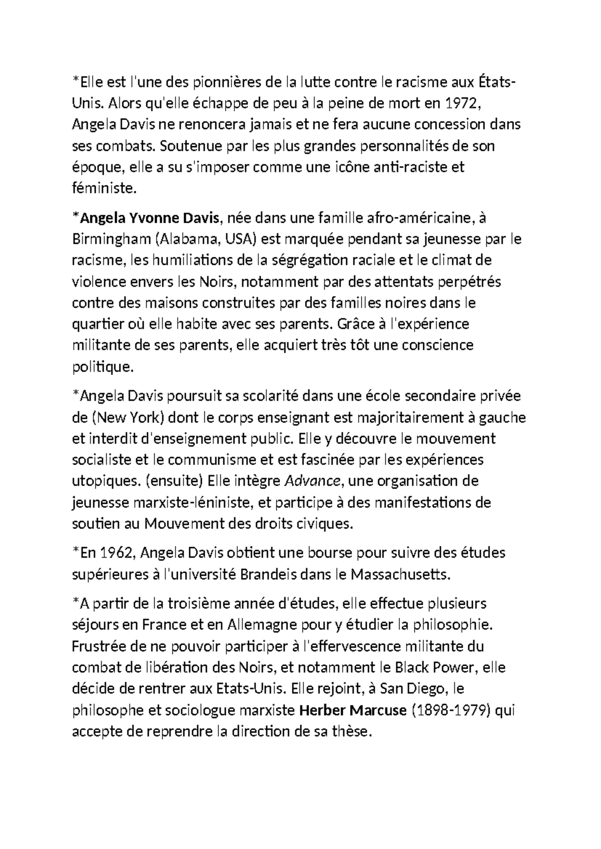 Texte angela davis - Biographie simple - *Elle est l'une des pionnières ...