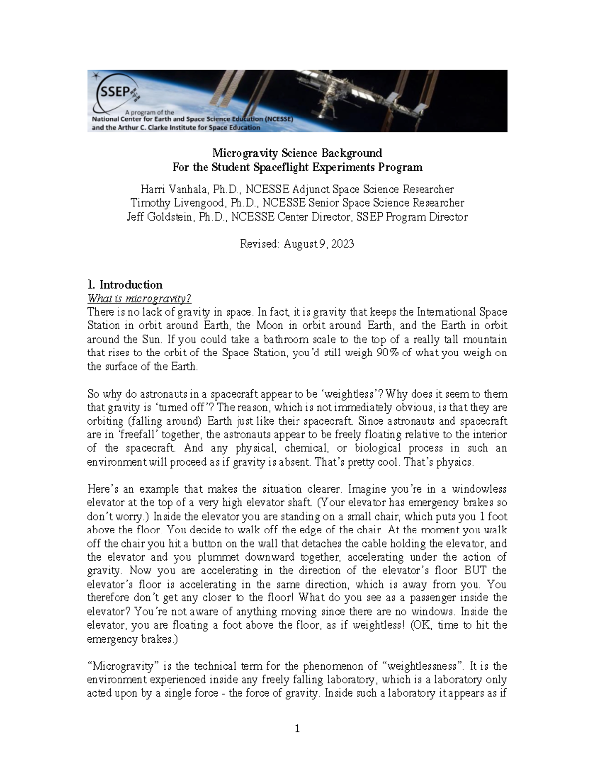 Microgravity Science Background - , NCESSE Adjunct Space Science ...