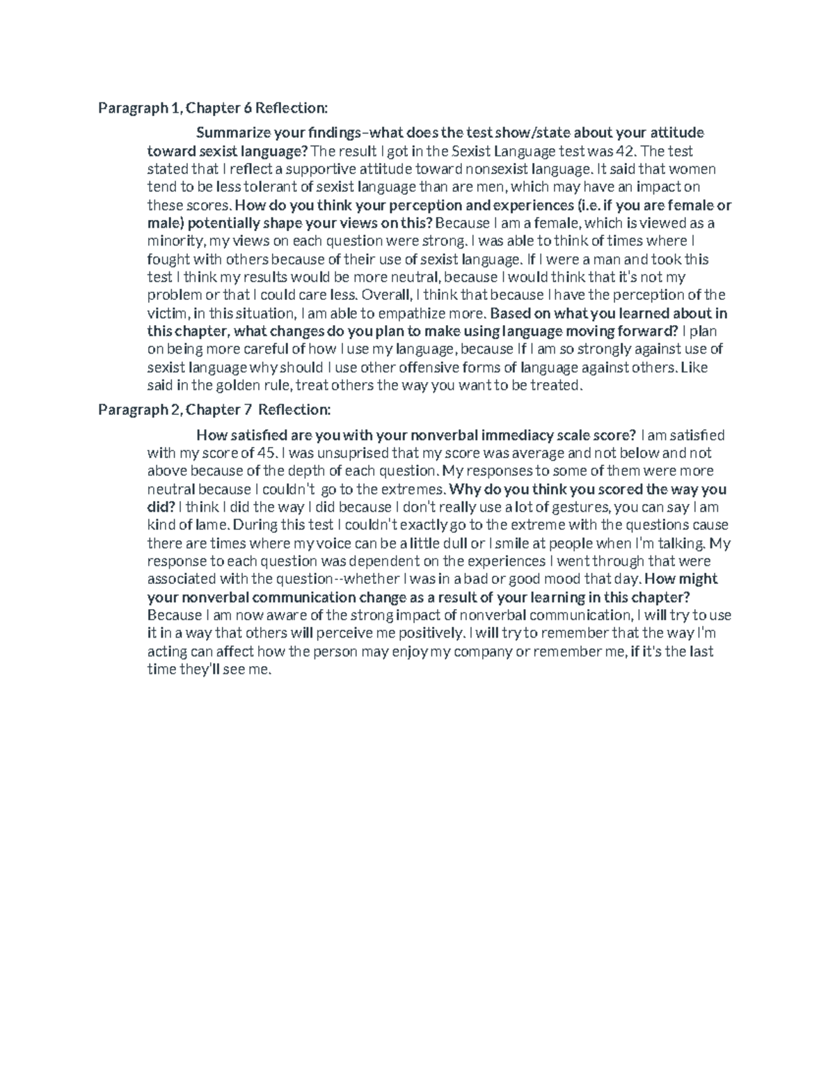 Chapter 6&7 Reflection - Paragraph 1, Chapter 6 Reflection: Summarize ...