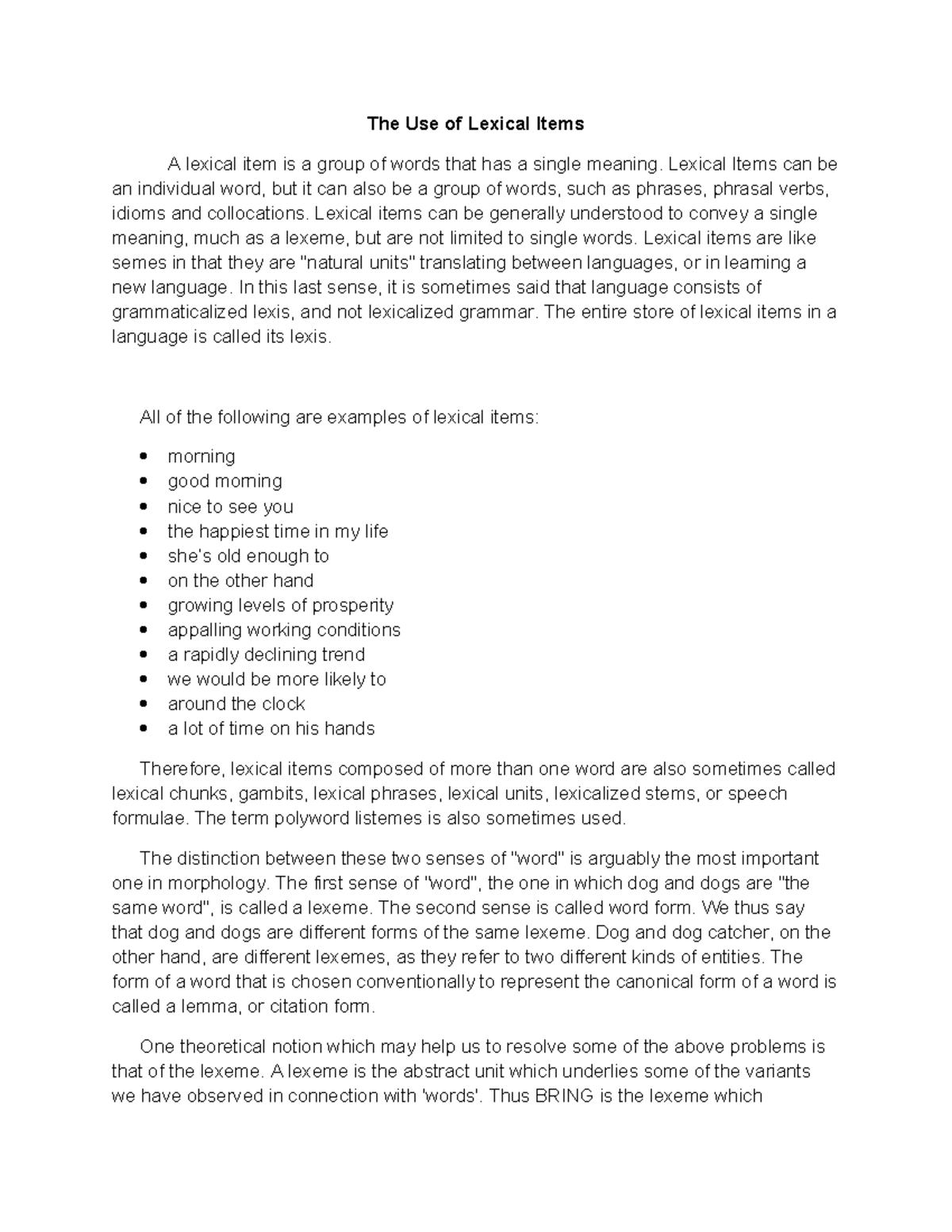 ELT The Use of Lexical Items - The Use of Lexical Items A lexical item ...