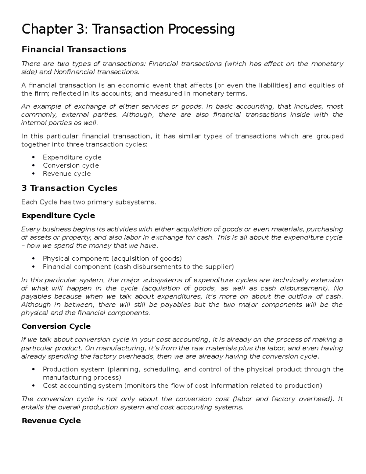 Ch03 - ntoes - Chapter 3: Transaction Processing Financial Transactions ...