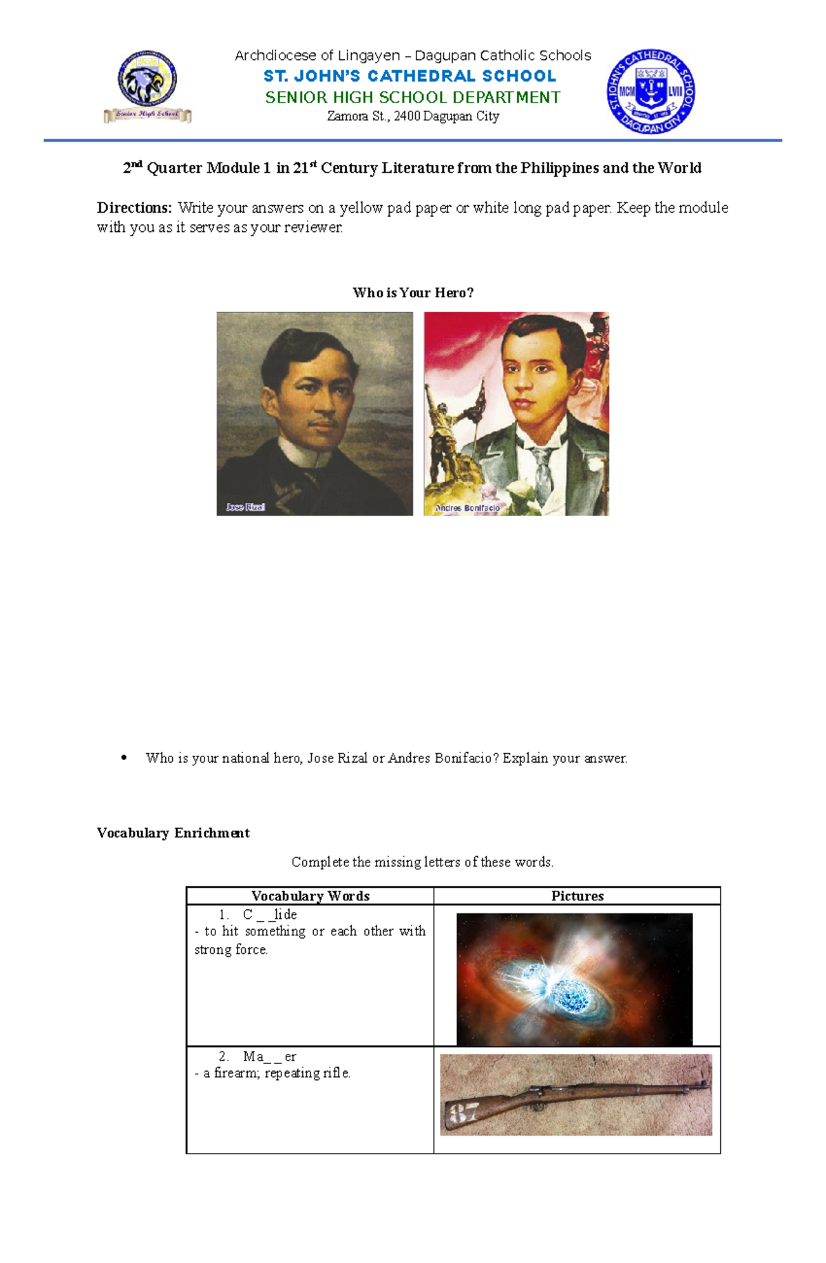 Module 21st Century 2nd Q M1 - ST. JOHN’S CATHEDRAL SCHOOL SENIOR HIGH ...