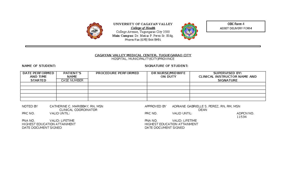 DR- Assist-FORM - nnn - UNIVERSITY OF CAGAYAN VALLEY College of Health ...
