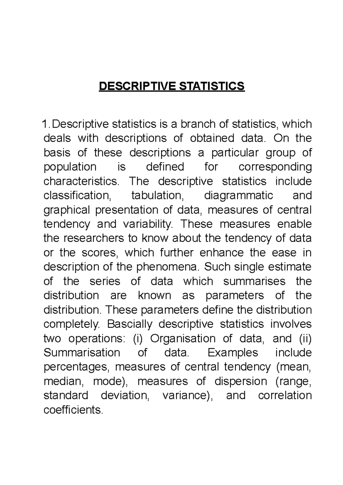 6. Descriptive Statistics - DESCRIPTIVE STATISTICS 1 statistics is a ...