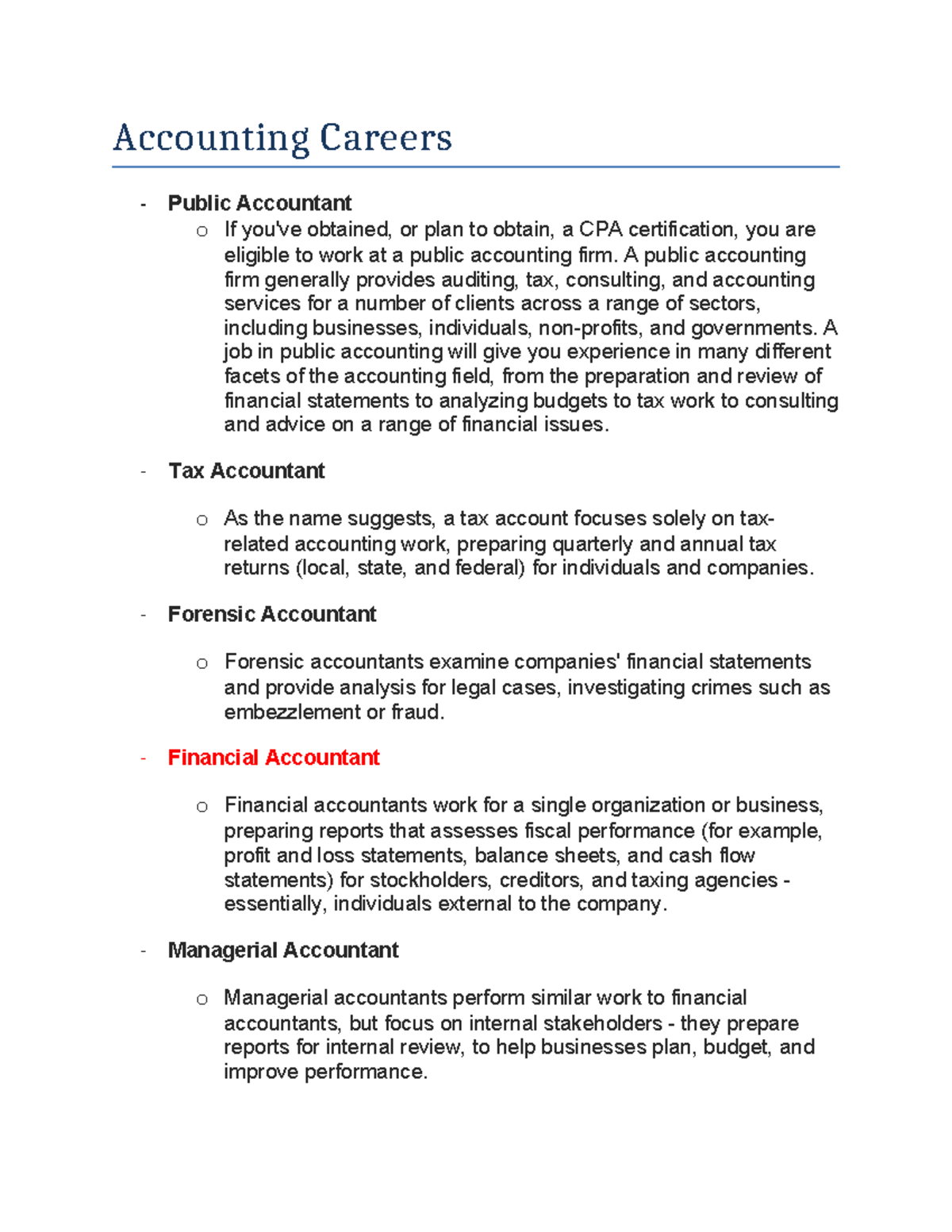 English for Accountants - Accounting Careers - Public Accountant o If ...