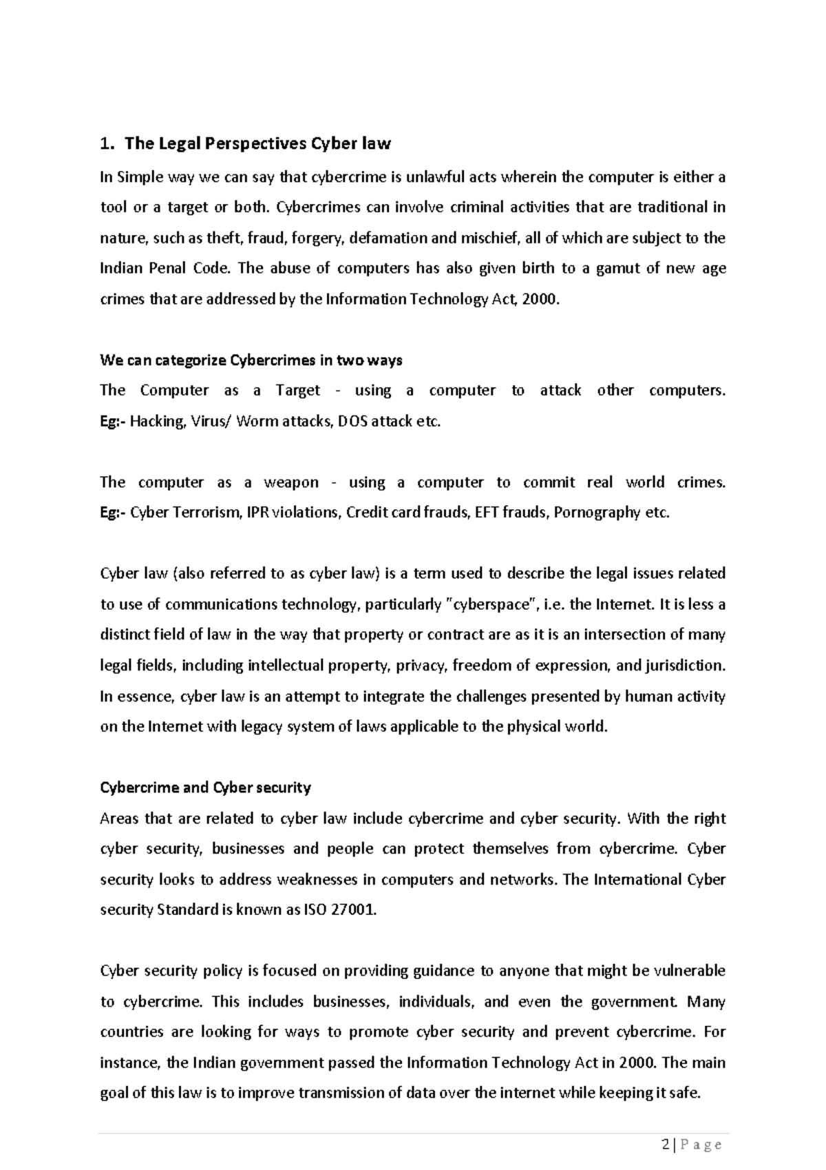 Unit - 3 - notes - 1. The Legal Perspectives Cyber law In Simple way we ...