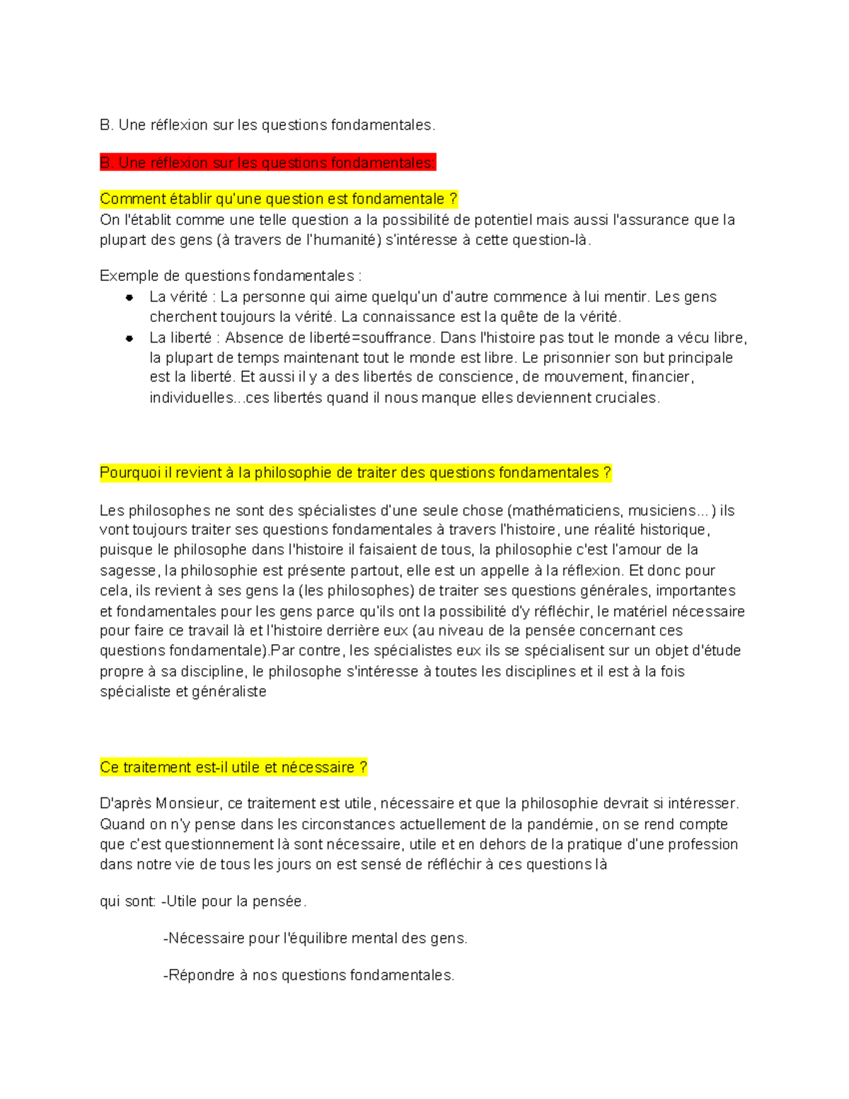 Une réflexion sur les questions fondamentales - B. Une réflexion sur ...
