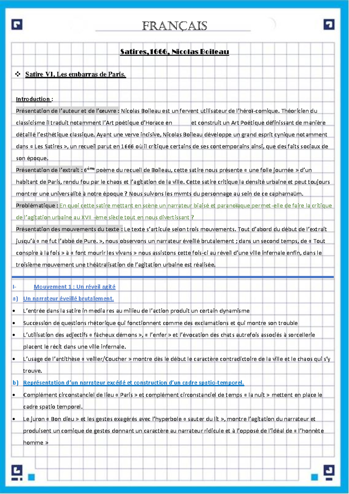 Boileau, Satire 6 - fiche bac français - Introduction : Présentation de ...