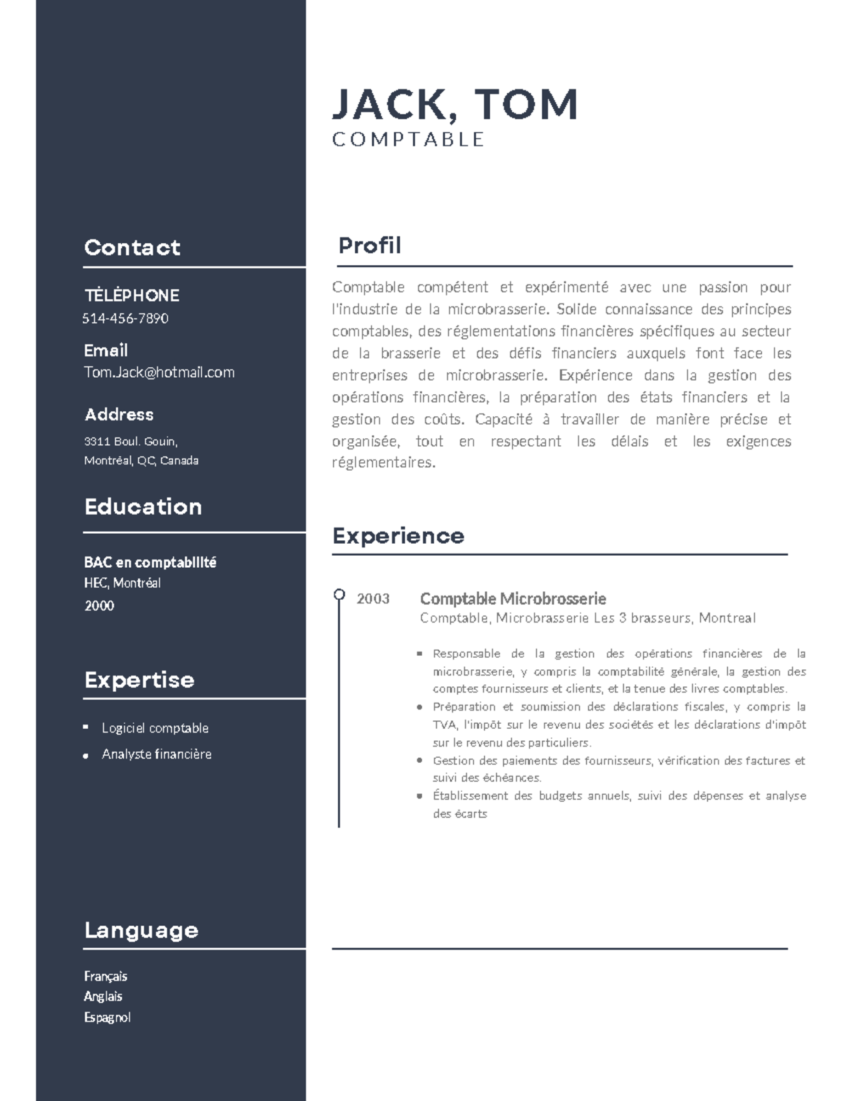 Tom-Jack - Contact Education 514-456- TÉLÉPHONE Tom@hotmail Email 3311 ...