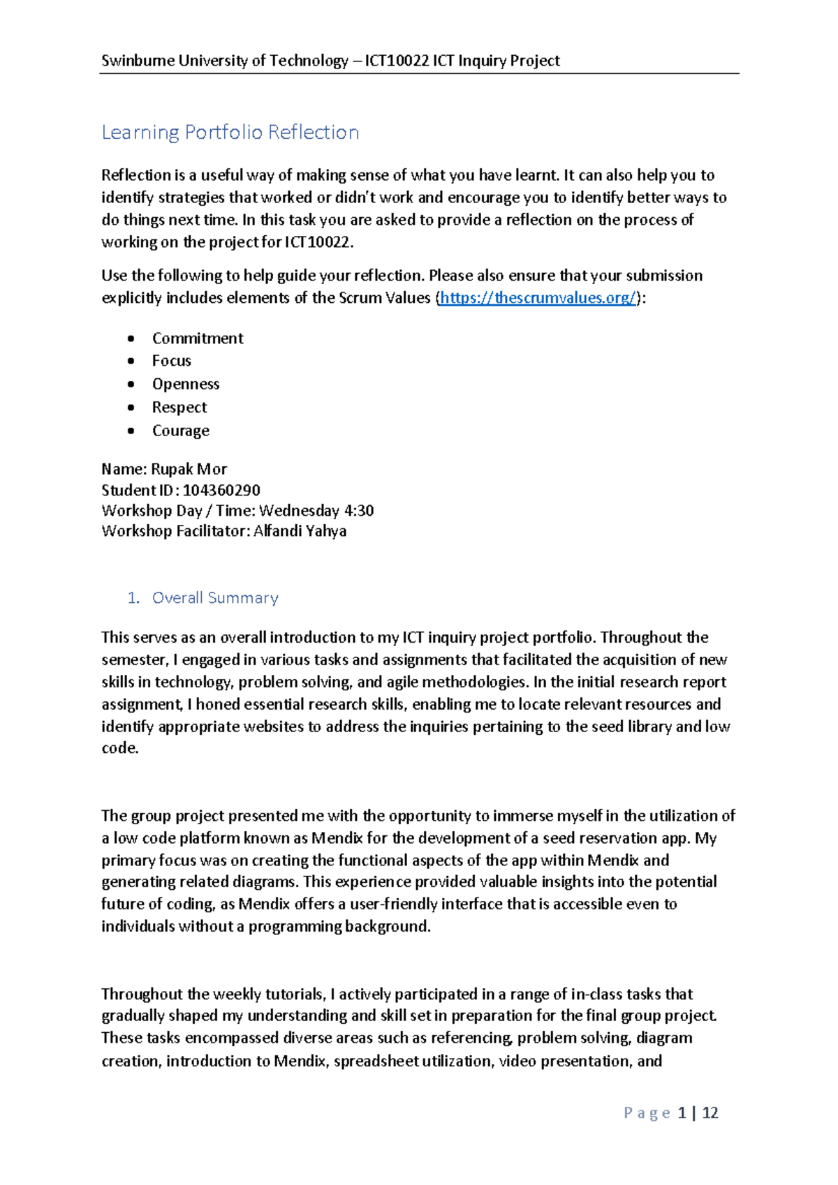 Learning Portfolio-reflection-Rupak - Learning Portfolio Reflection ...