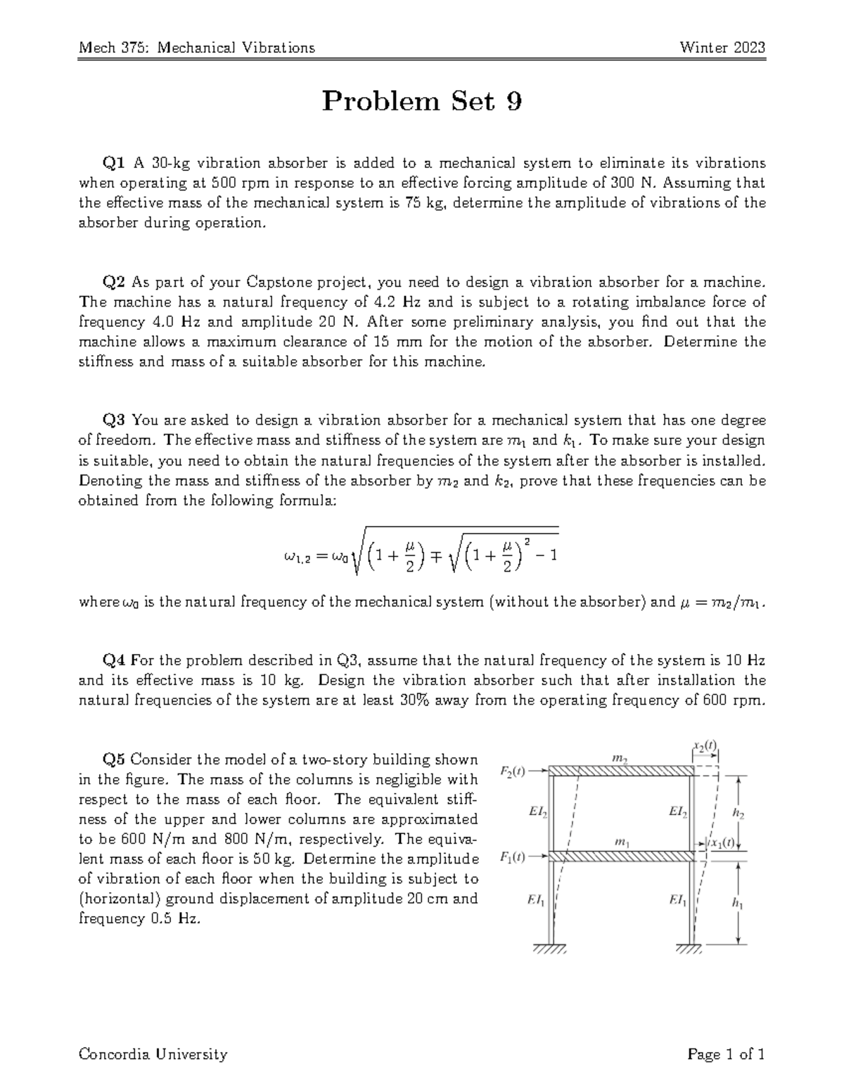 Problem Set 09 - Tutorial work for week 10 with final exercises - Mech 375: Mechanical ...
