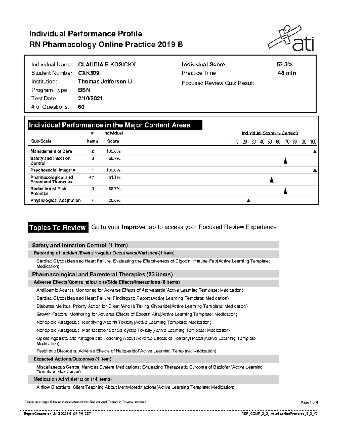Report-19 - ATI report - Individual Performance Profile RN Pharmacology ...