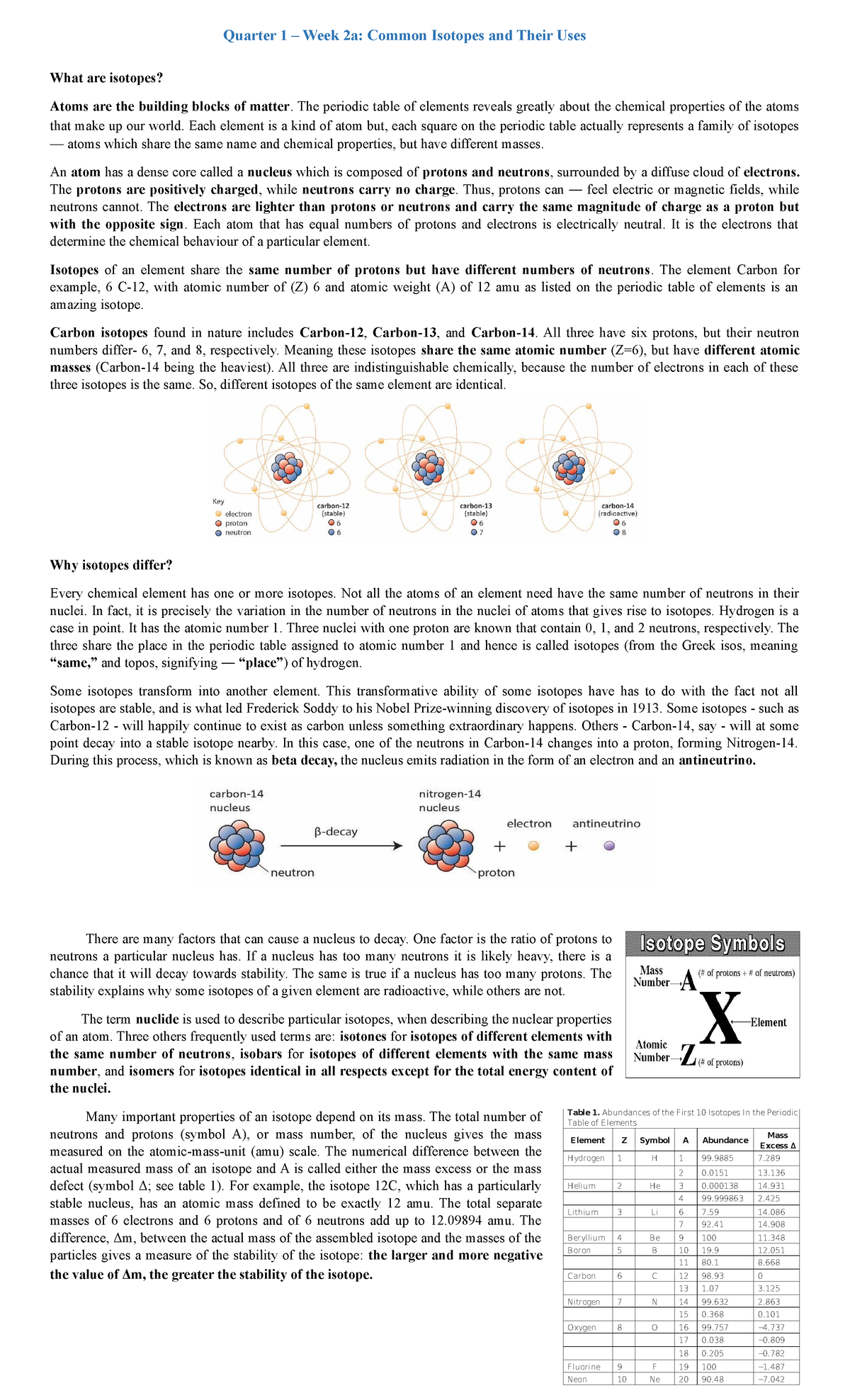 General Chemistry 2 notes - What are isotopes? Atoms are the building ...