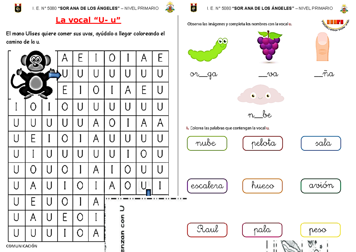 5. ficha- Letra U - practica - La vocal “U- u” El mono Ulises quiere ...