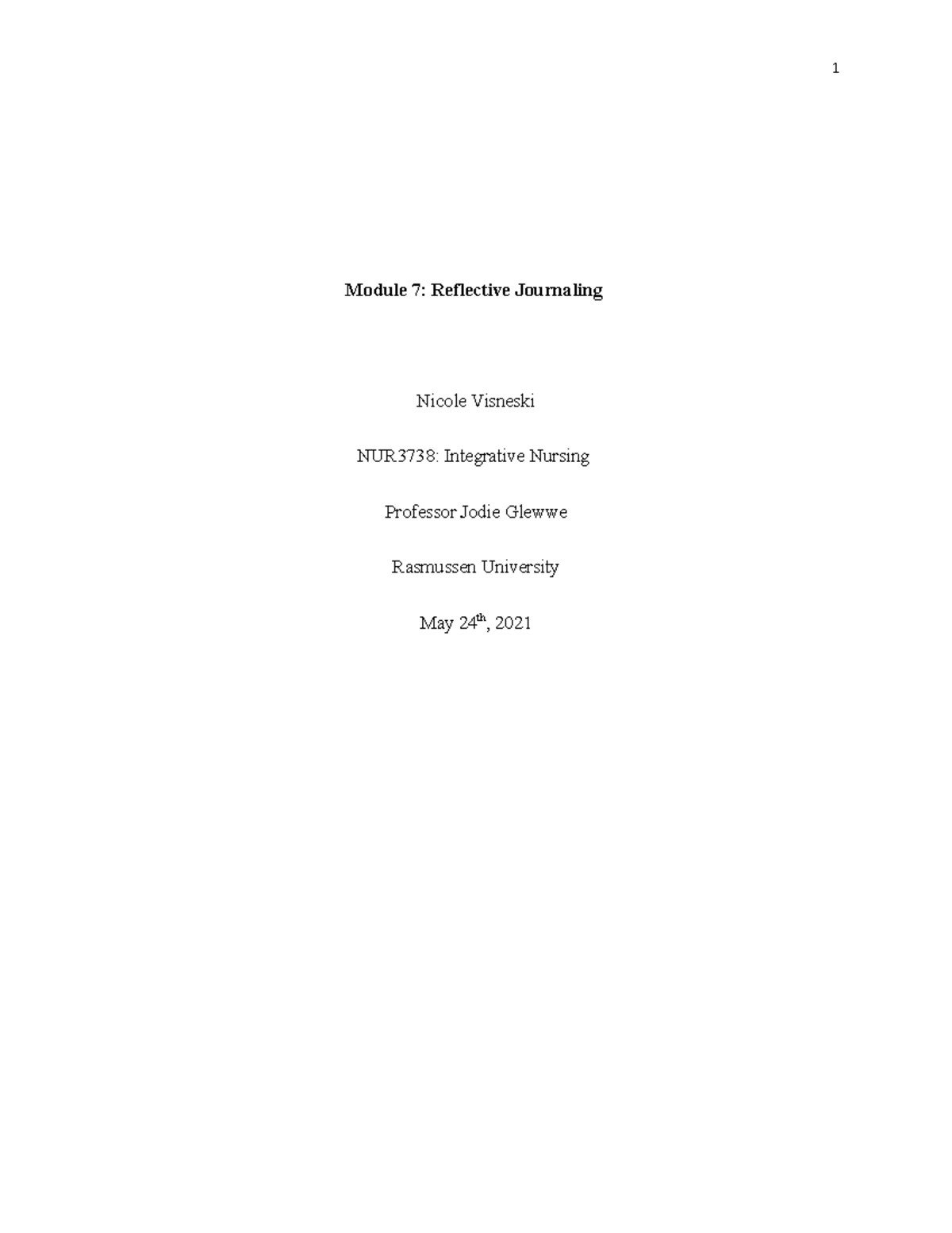 Module 7 Assignment - Module 7: Reflective Journaling Nicole Visneski ...