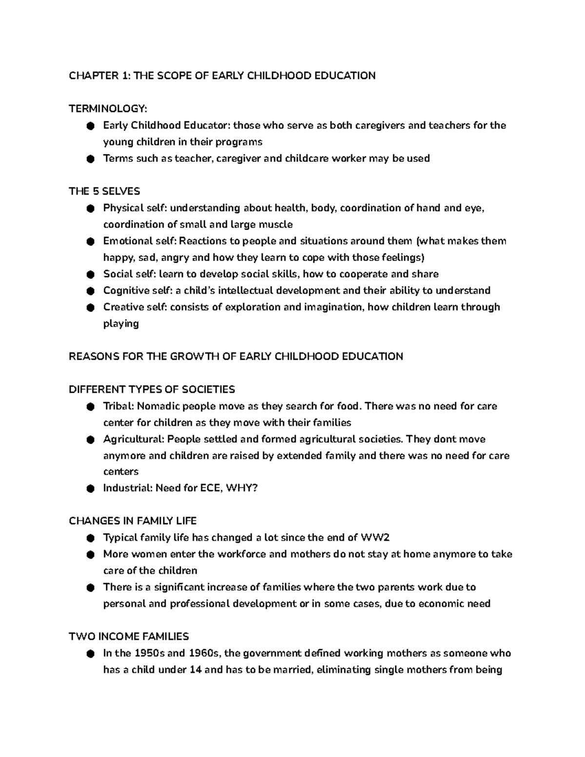 Early Childhood Education Summary of the Material - CHAPTER 1: THE ...