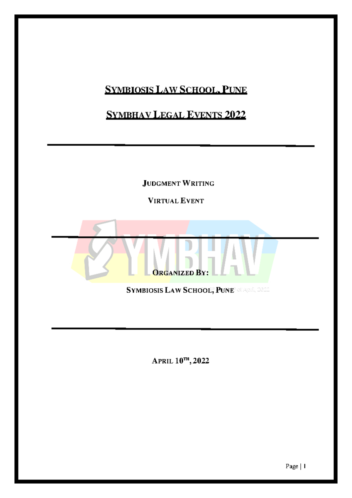 Judgment Writing Competition, Symbhav 2022 - SYMBIOSIS LAW SCHOOL, PUNE ...