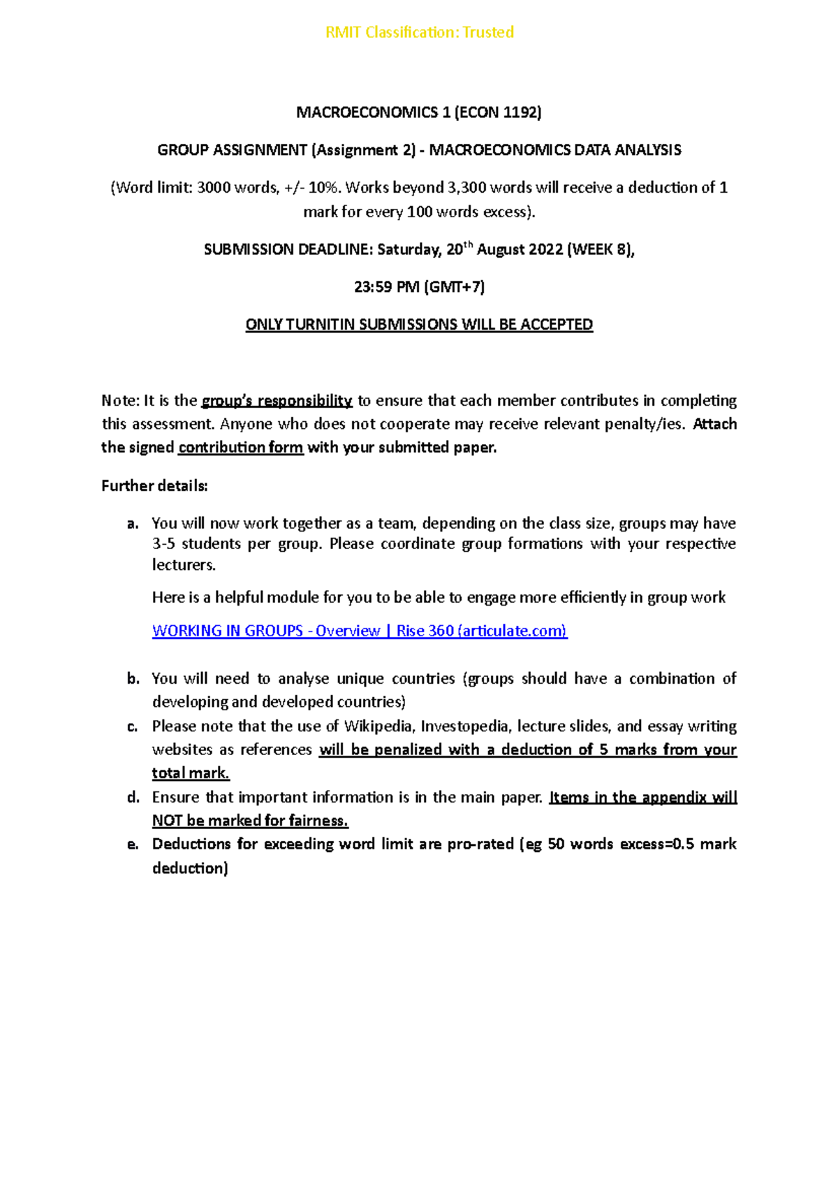 Đề bài - Tutorial Work - MACROECONOMICS 1 (ECON 1192) GROUP ASSIGNMENT (Assignment 2) - - Studocu