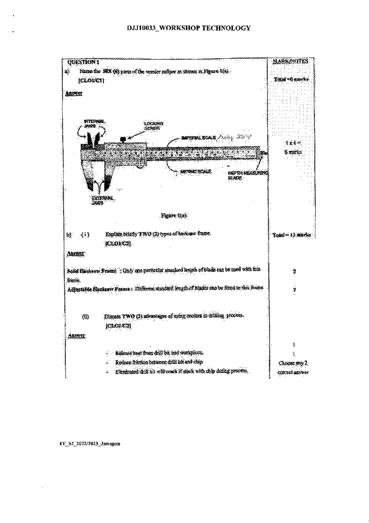 Skema jawapan CQI - Mechanical Workshop Practice 1 - Studocu