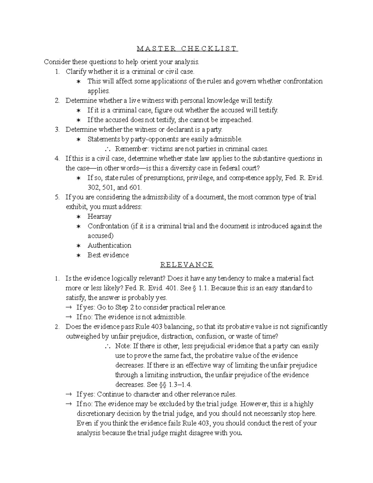 Master Checklist Evidence - M A S T E R C H E C K L I S T Consider ...