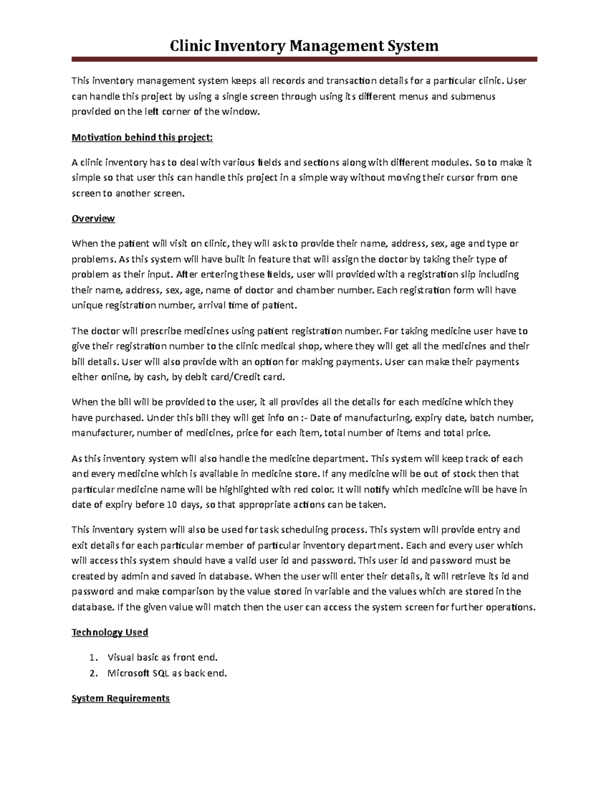 Clinic Management System Project Abstract - Clinic Inventory Management ...