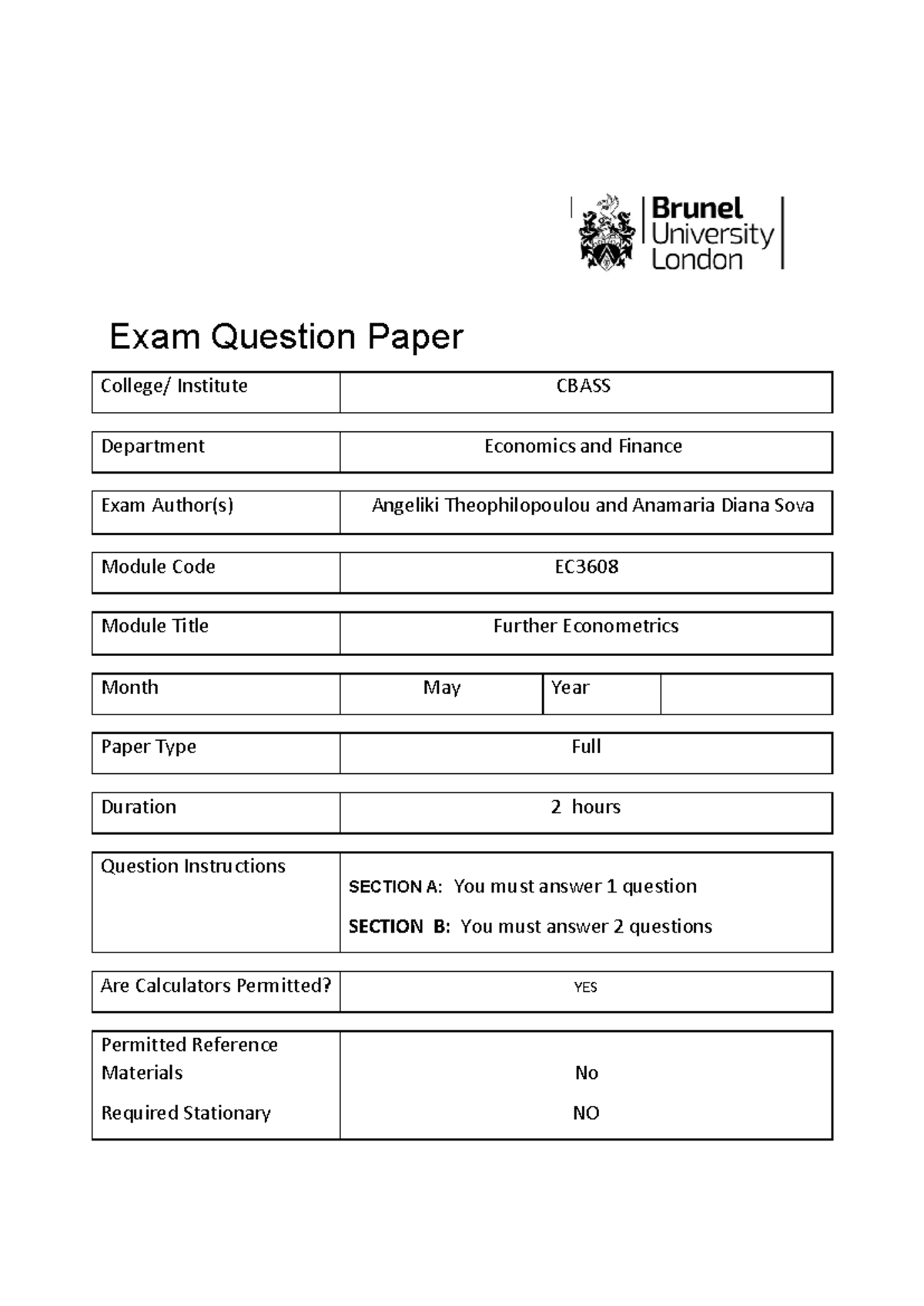 Exam paper mock with indicative answers - Exam Question Paper College ...