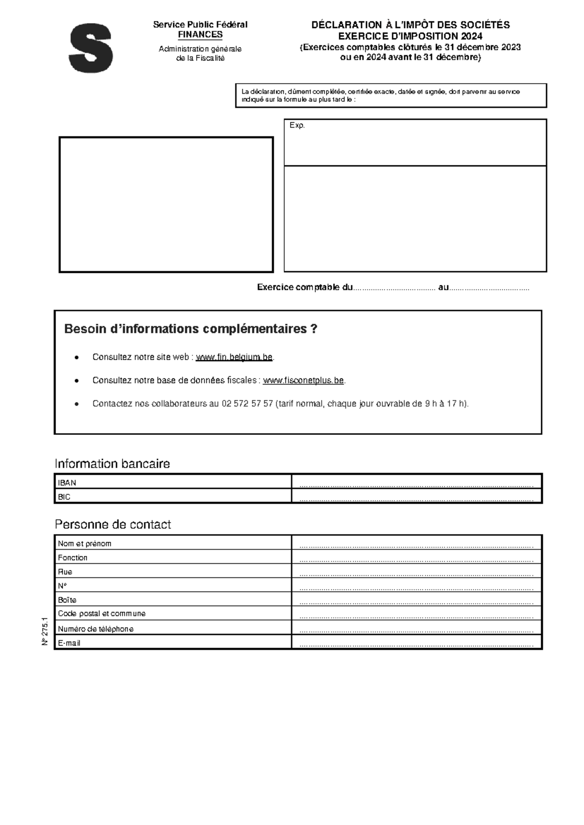 Déclaration 2024 ISOC - Service Public Fédéral FINANCES DÉCLARATION À L ...