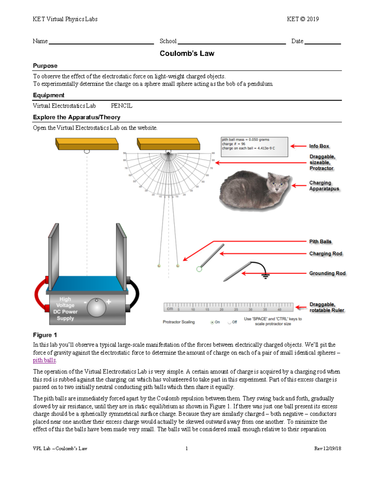 Colombus law - class notes - Name School Date Coulomb’s Law Purpose To ...