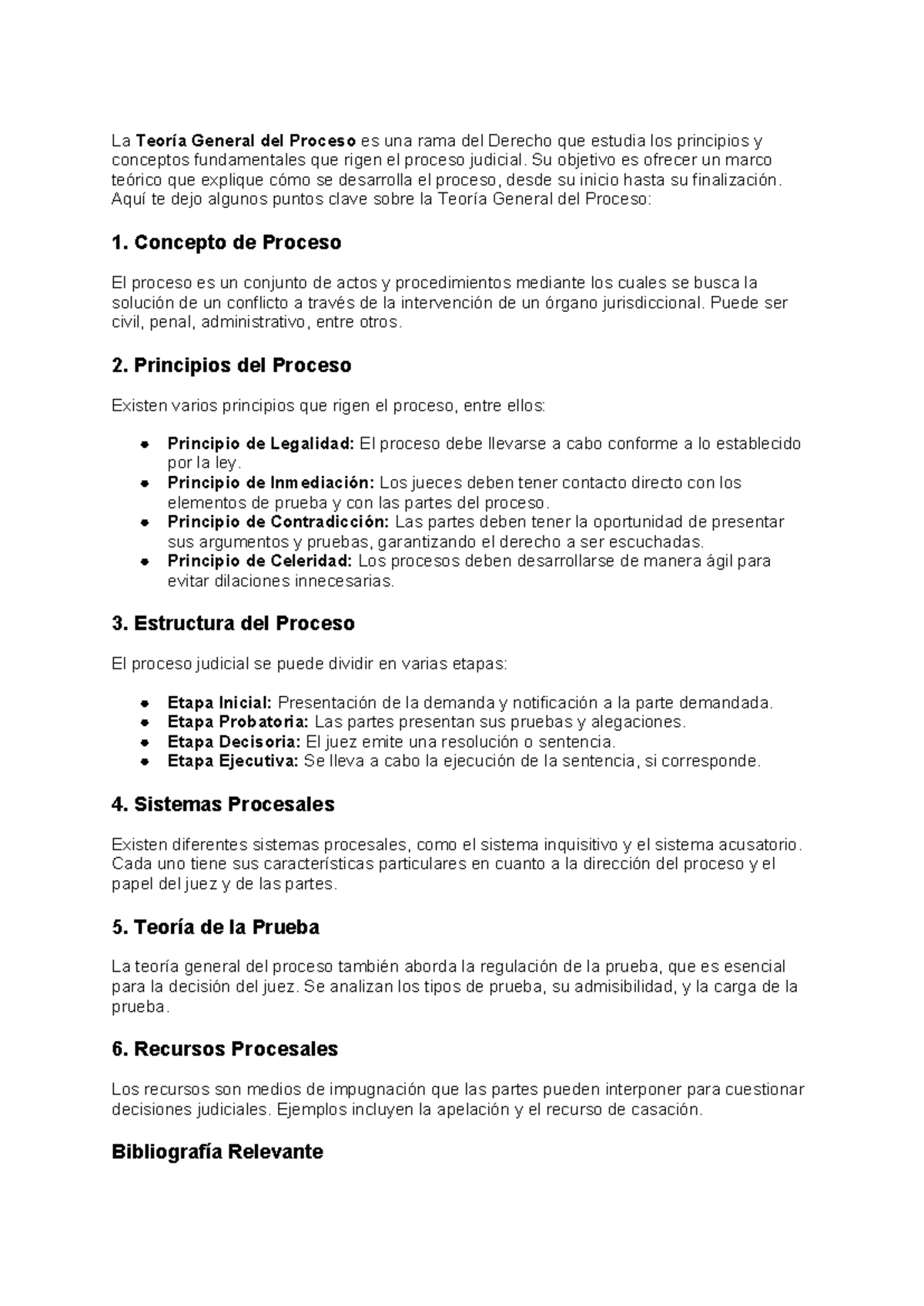 Conceptos procesal resumen - La Teoría General del Proceso es una rama del Derecho que estudia ...
