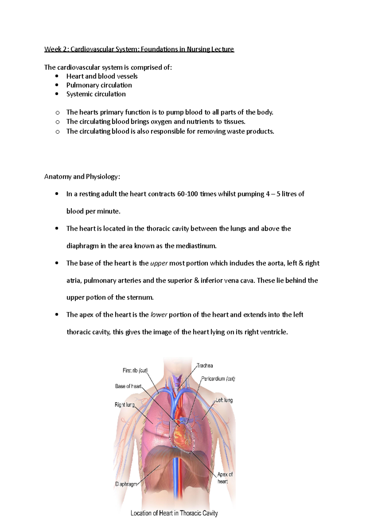FOUNDATIONS IN NURSING Week 2: Cardiovascular System - Week 2 ...