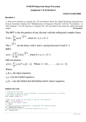 19064 - Digital Signal and Image Processing assignments - 19 AIE 303 SIGNAL AND IMAGE PROCESSING ...