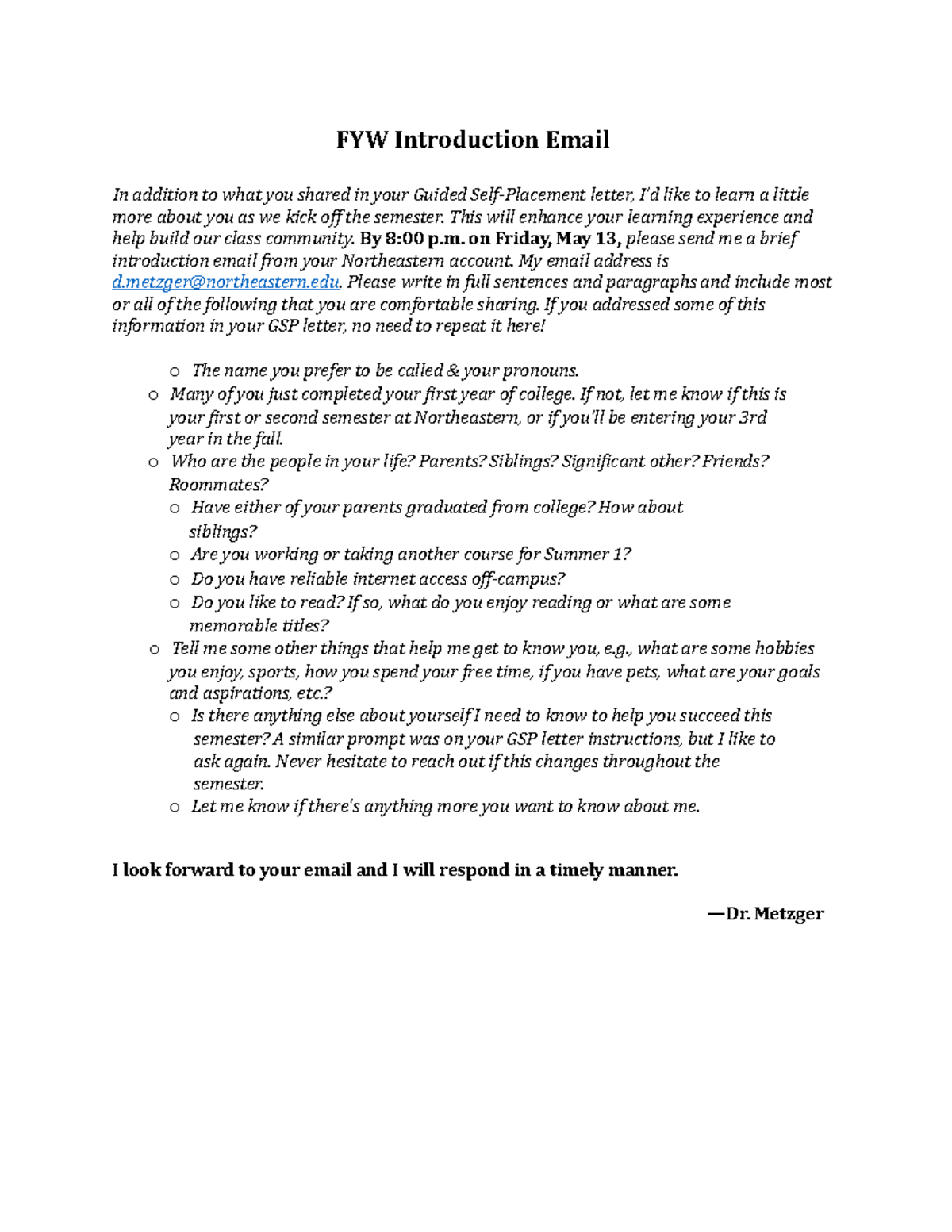 Introduction Email and More - FYW Introduction Email In addition to ...