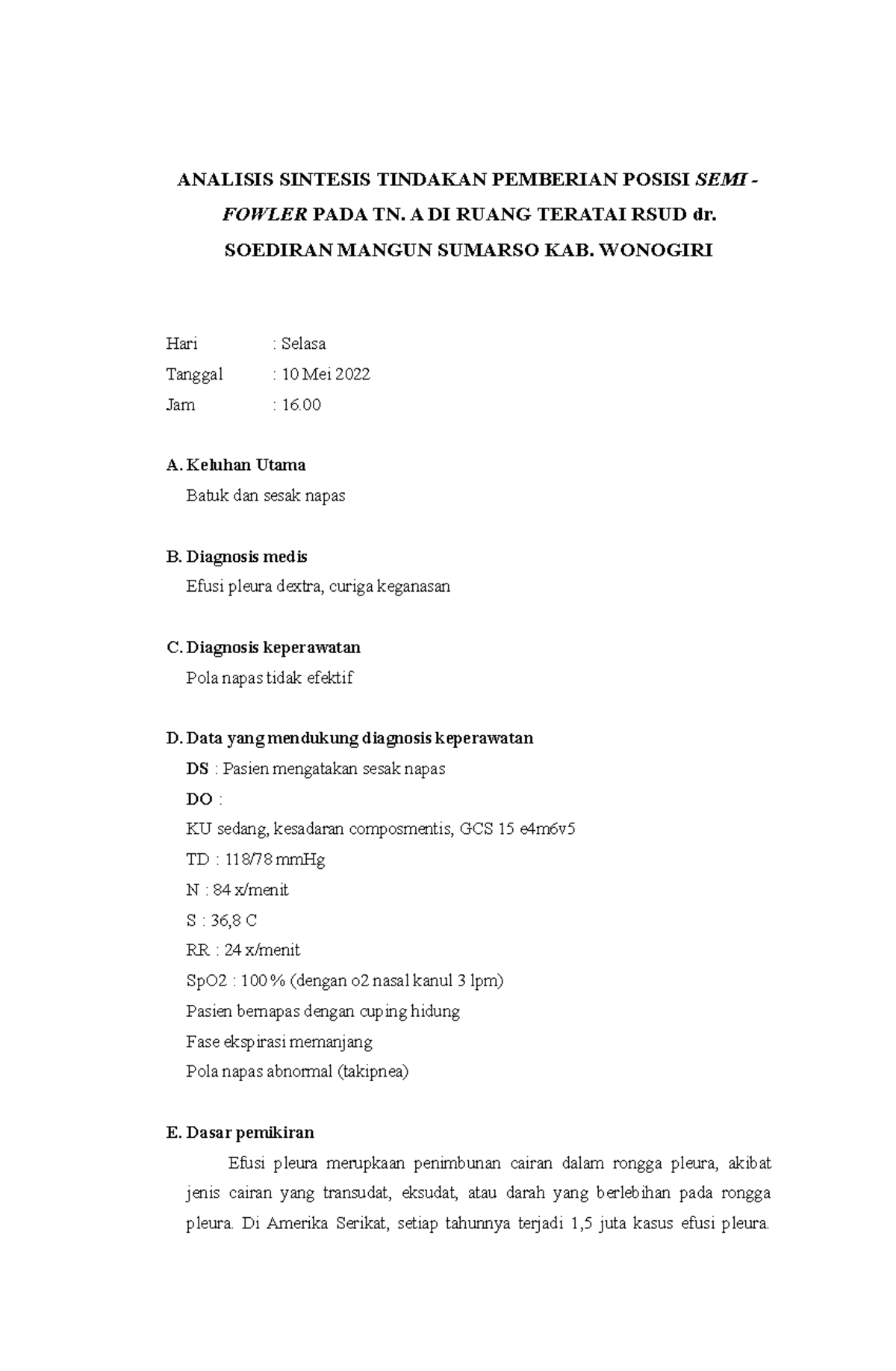 Ansin Posisi SEMI Fowler - ANALISIS SINTESIS TINDAKAN PEMBERIAN POSISI ...