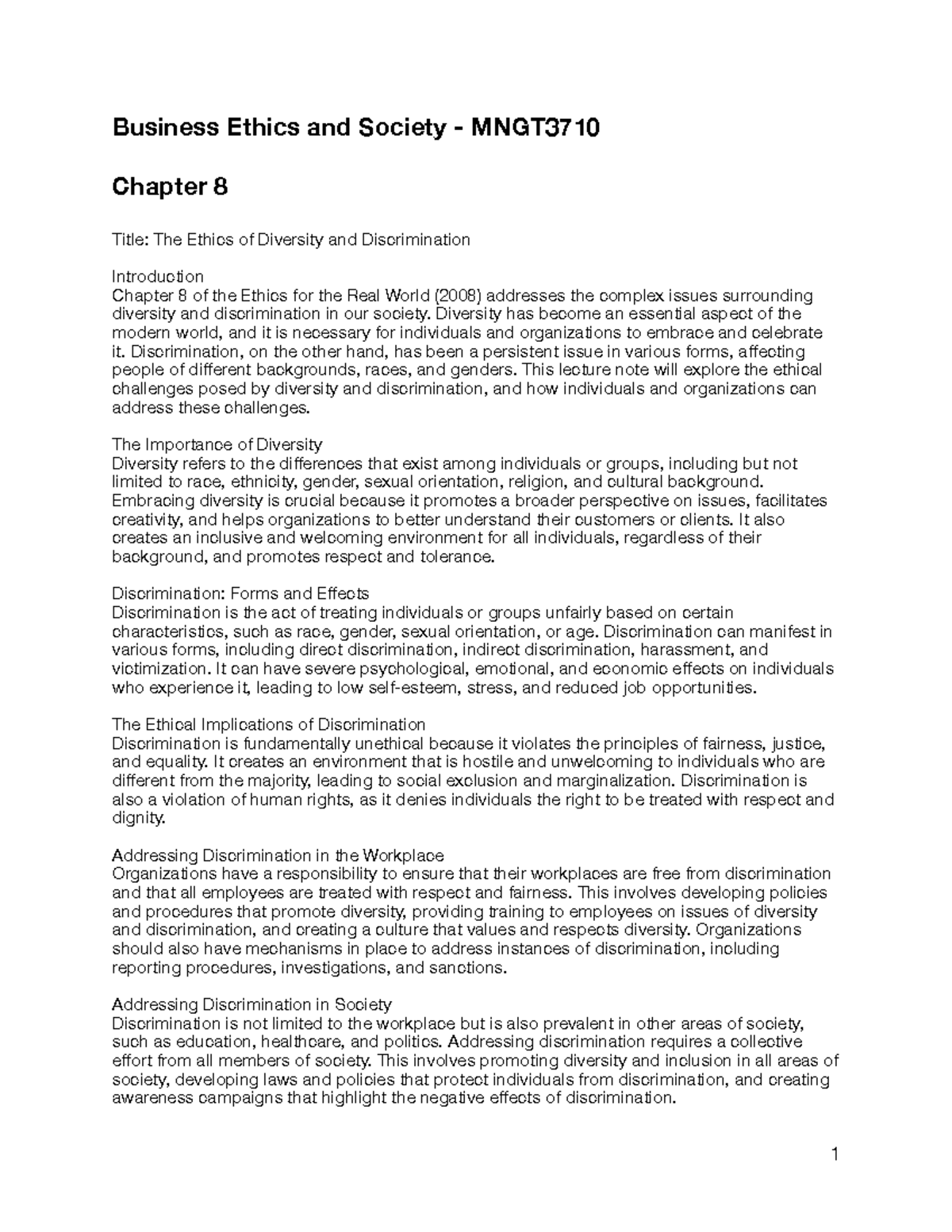 MNGT3710 - Chapter 8 - Business Ethics and Society - MNGT Chapter 8 ...