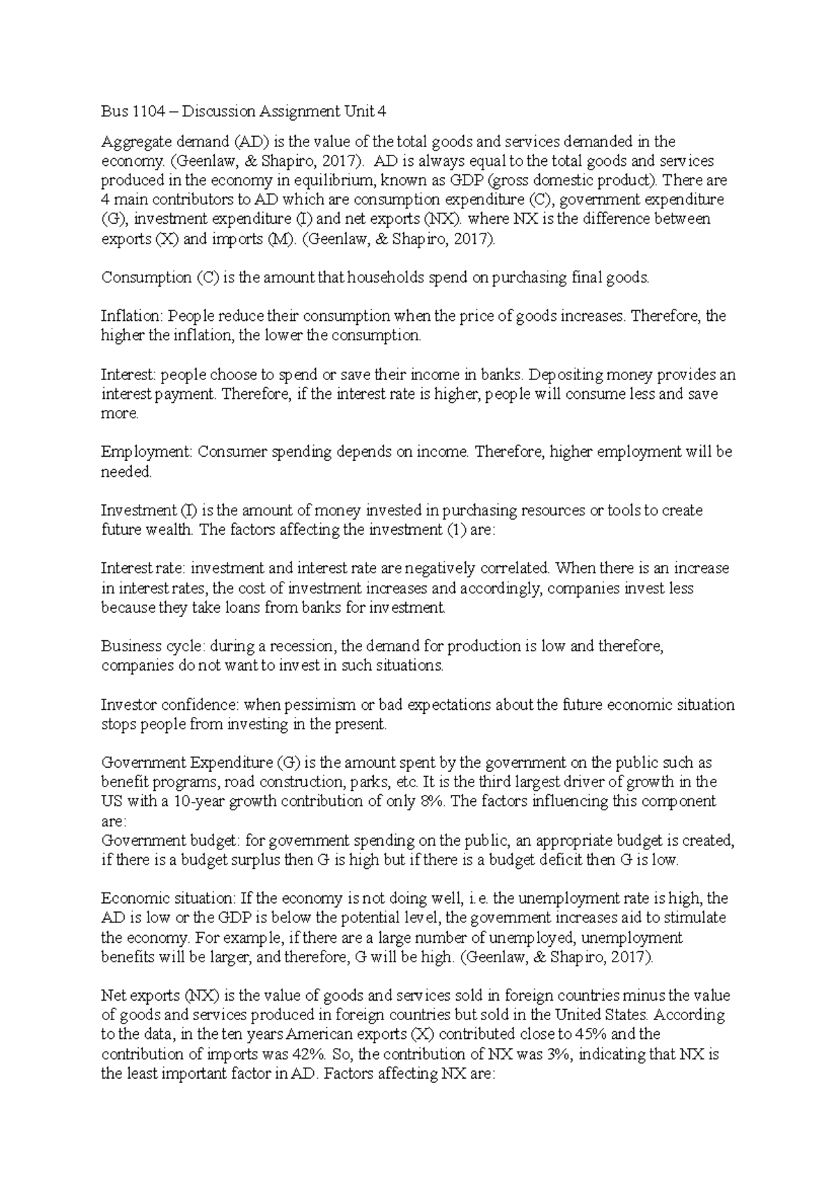 Bus 1104 – Discussion Assignment Unit 4 - Bus 1104 – Discussion Assignment Unit 4 Aggregate ...